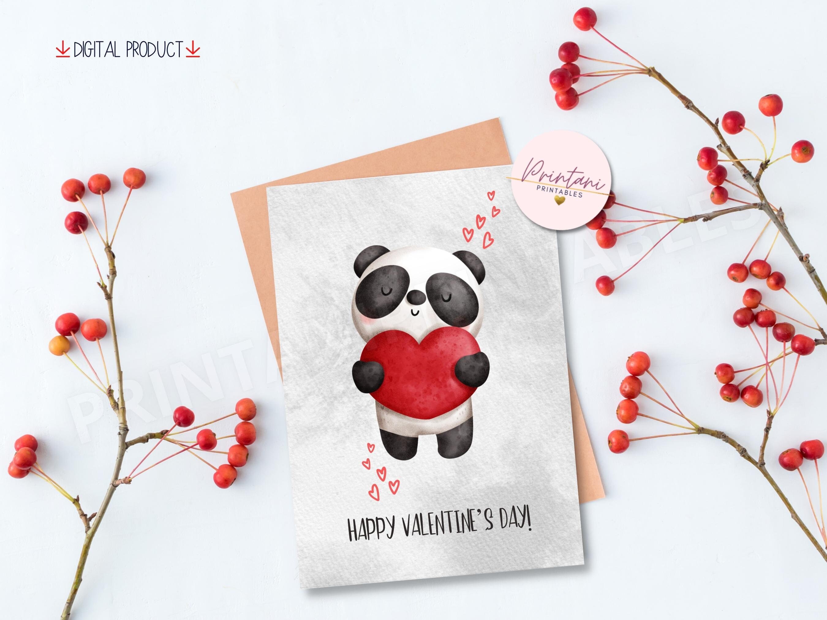 Printable Panda Happy Valentine Card Happy Valentine's - Etsy
