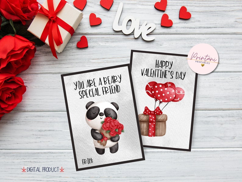 Kids Printable Happy Valentines Day Card, Classroom Valentine Panda ...