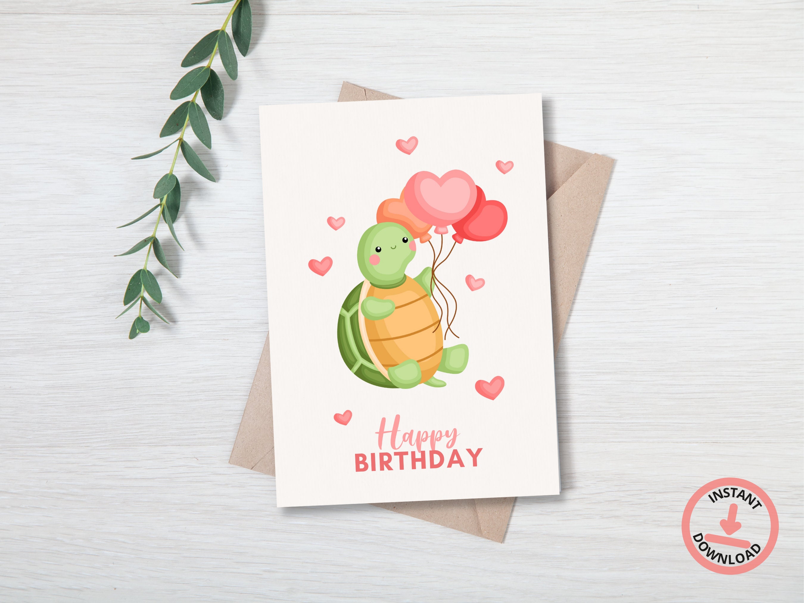 Printable Birthday Kids Greeting Card, Turtle Birthday Card, Cute Kids ...
