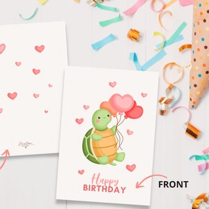 Printable Birthday Kids Greeting Card, Turtle Birthday Card, Cute Kids ...