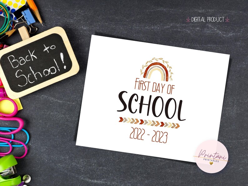 PRINTABLE First Day of School Sign, Boho Rainbow First Day of School ...