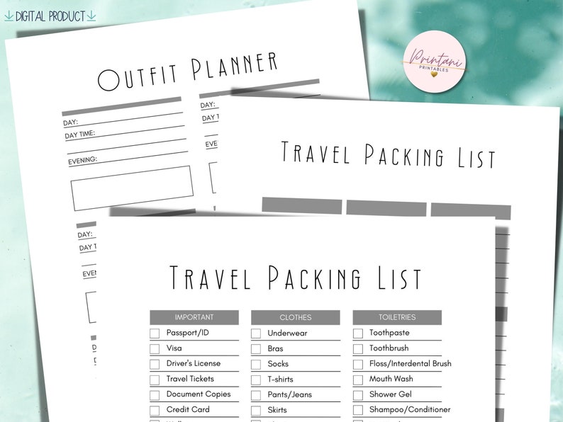 Printable Simple Travel Check List, Minimal Travel Packing List ...