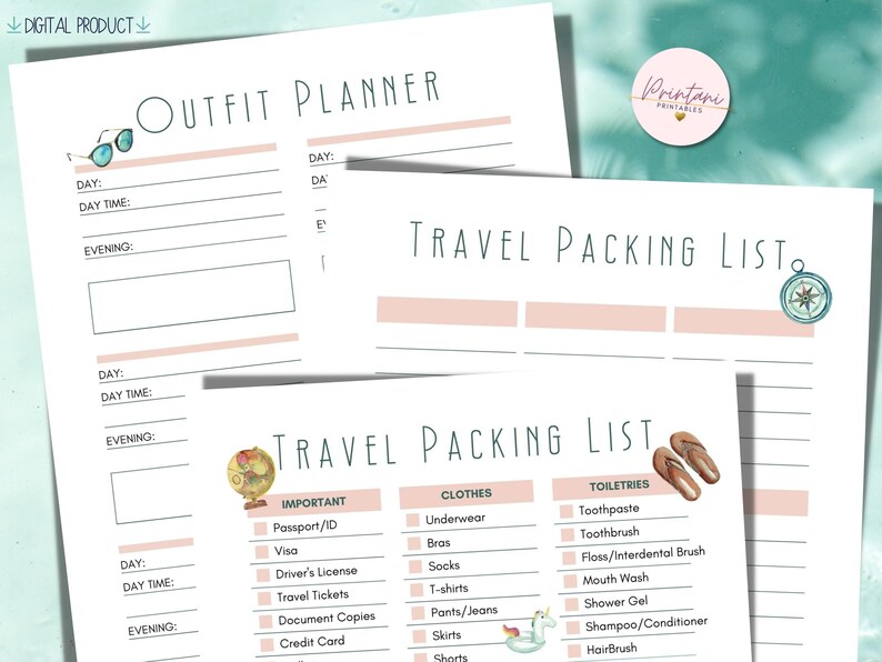 Printable Travel Check List, Travel Packing List, Digital Travel ...