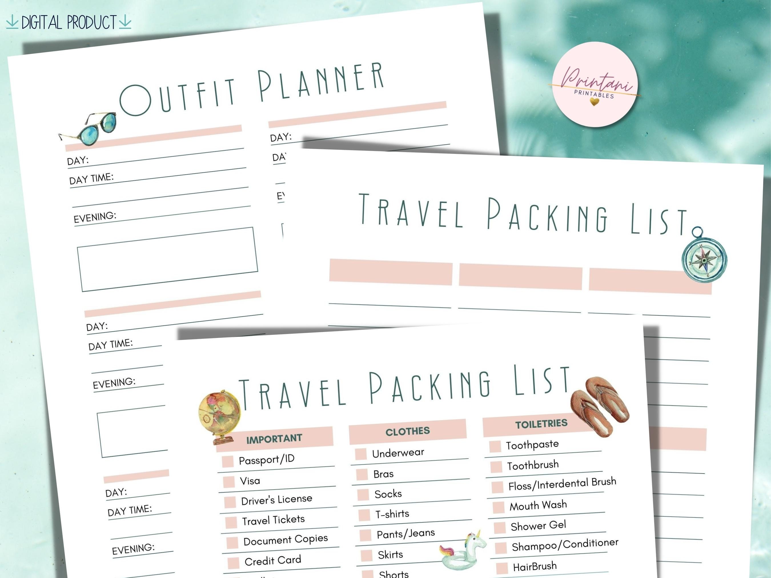 Printable Travel Check List, Travel Packing List, Digital Travel ...