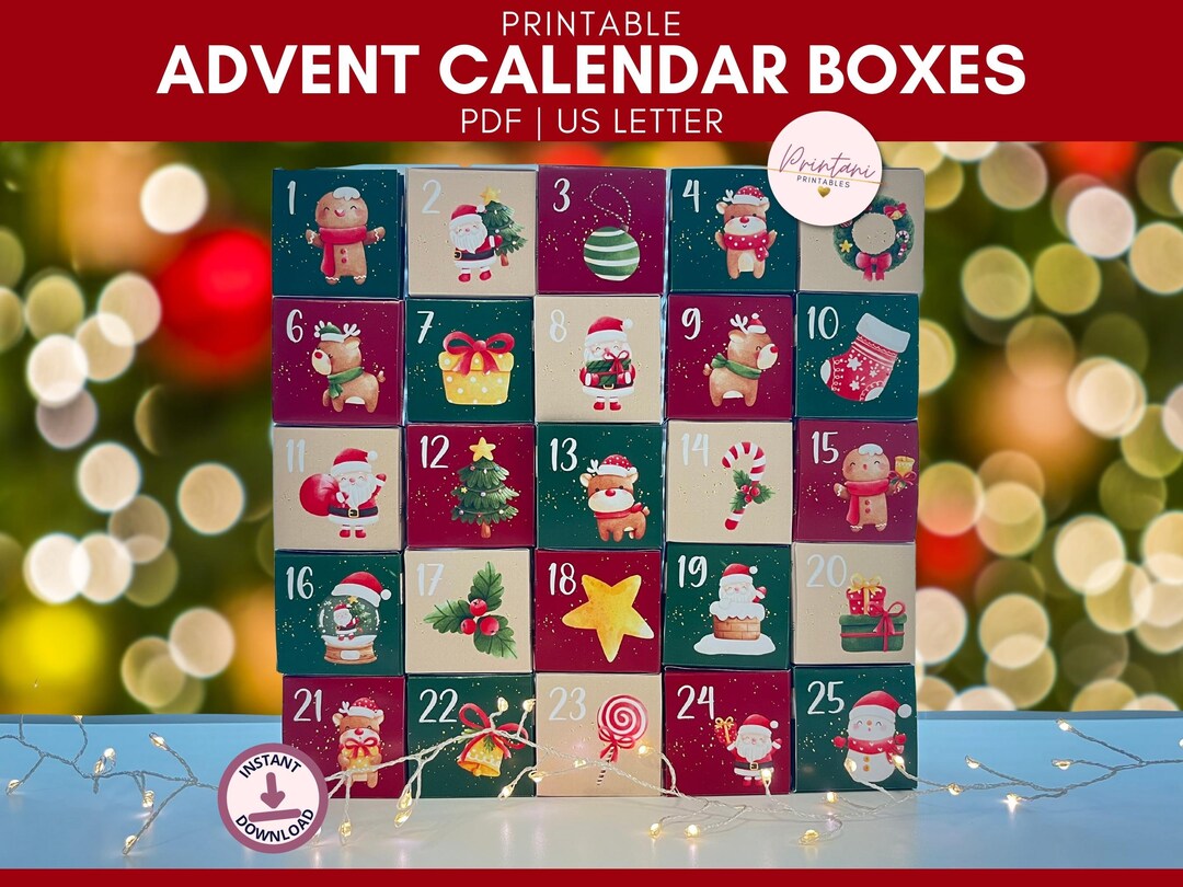 PRINTABLE Advent Calendar Foldable Boxes, Christmas Countdown Calendar ...