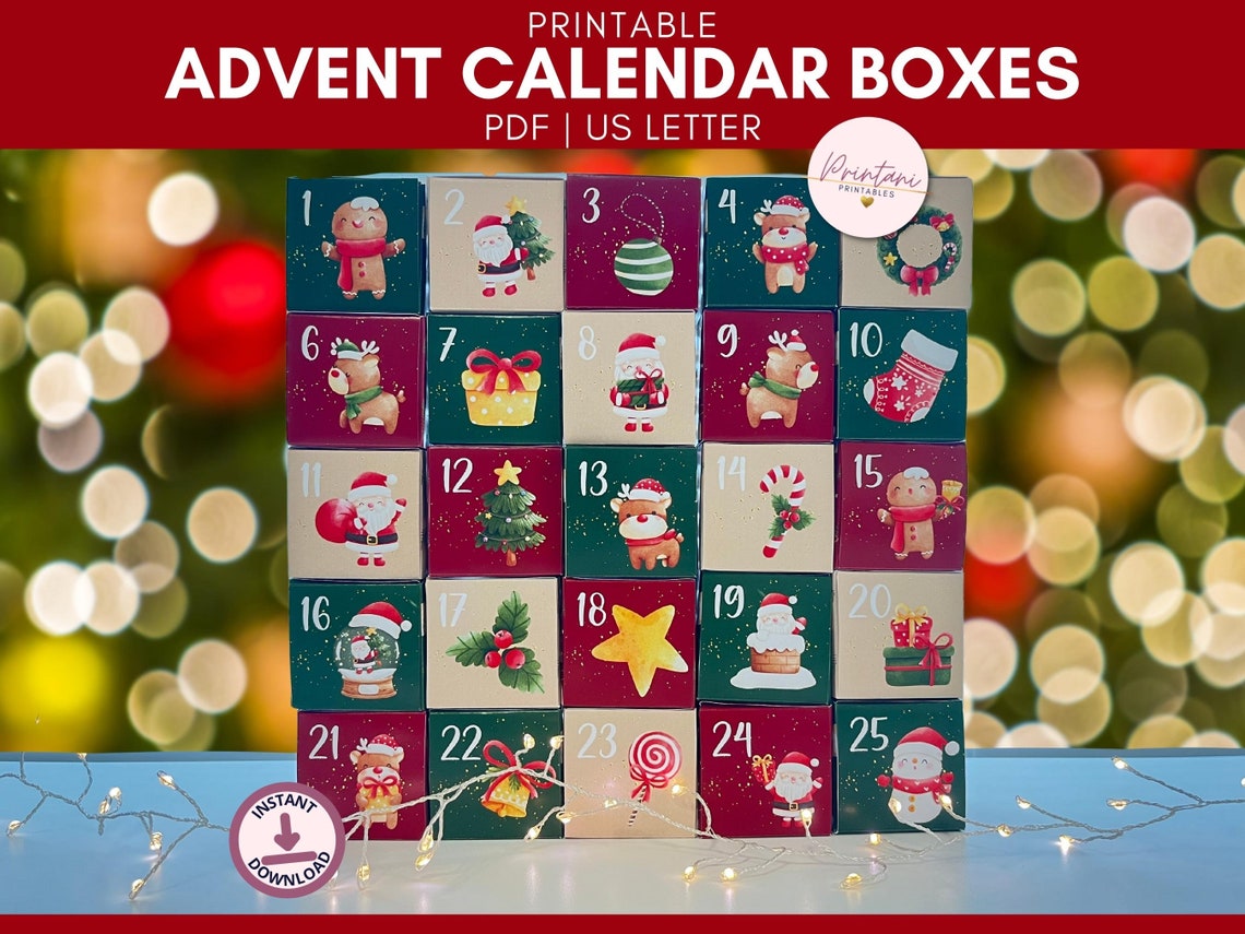 PRINTABLE Advent Calendar Foldable Boxes Christmas Countdown - Etsy UK