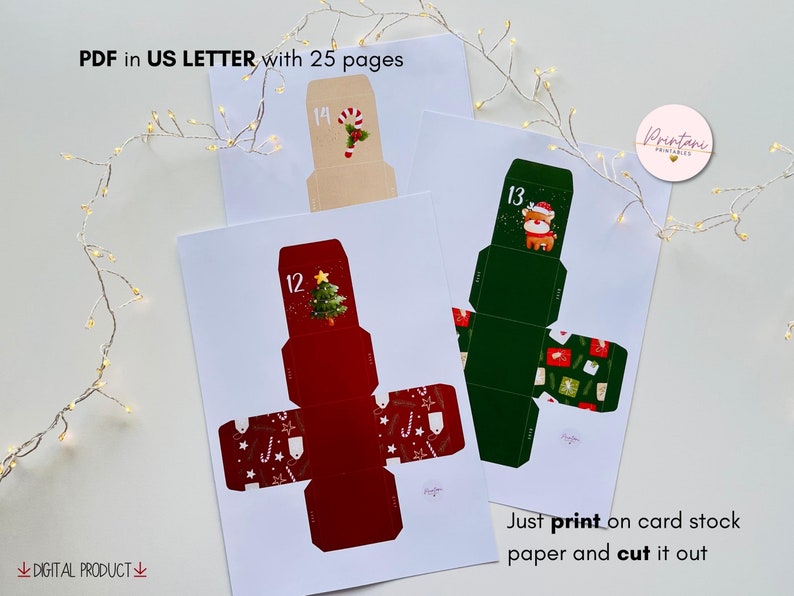 PRINTABLE Advent Calendar Foldable Boxes Christmas Countdown - Etsy UK