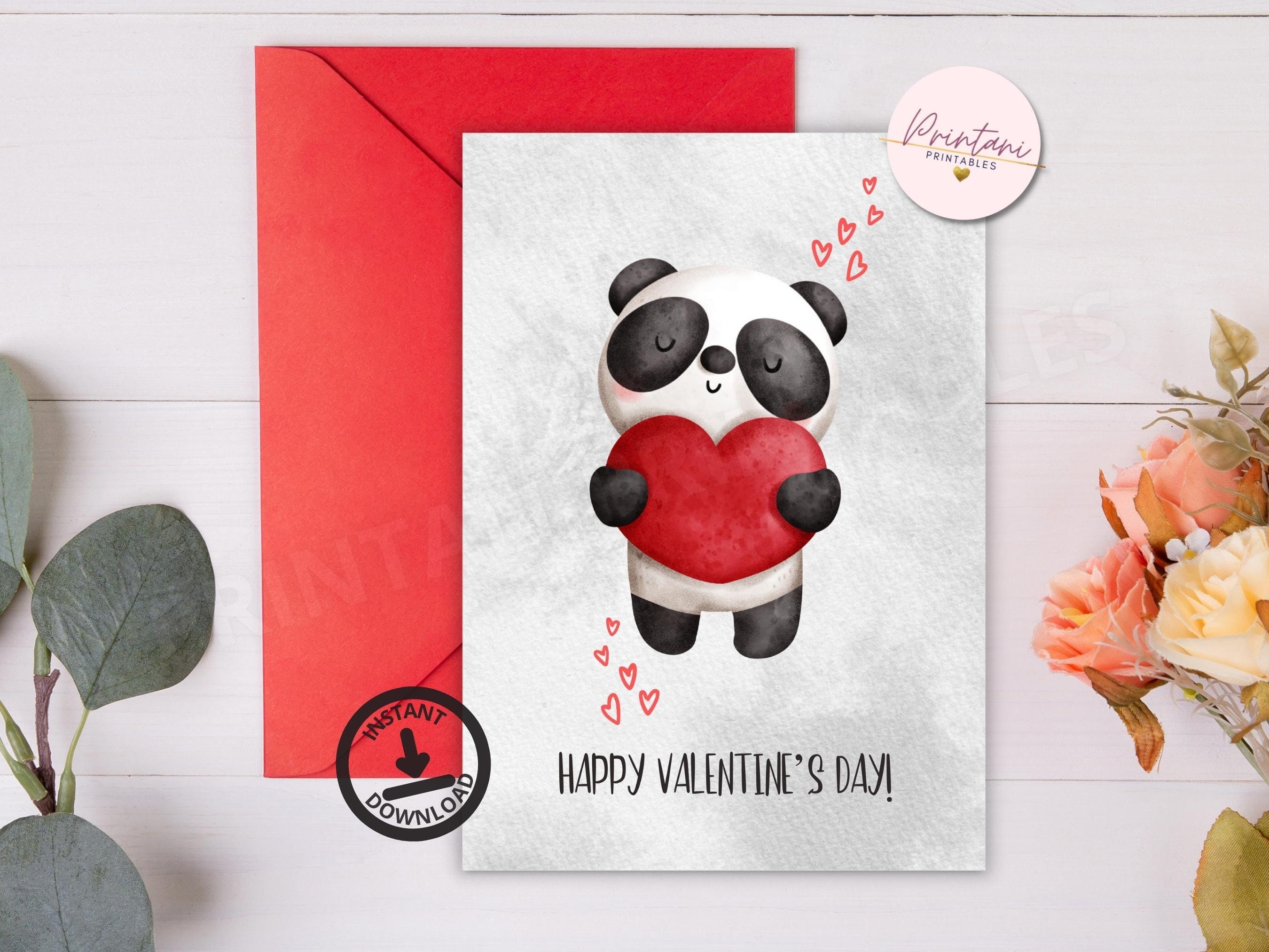 Printable Panda Happy Valentine Card Happy Valentine's - Etsy