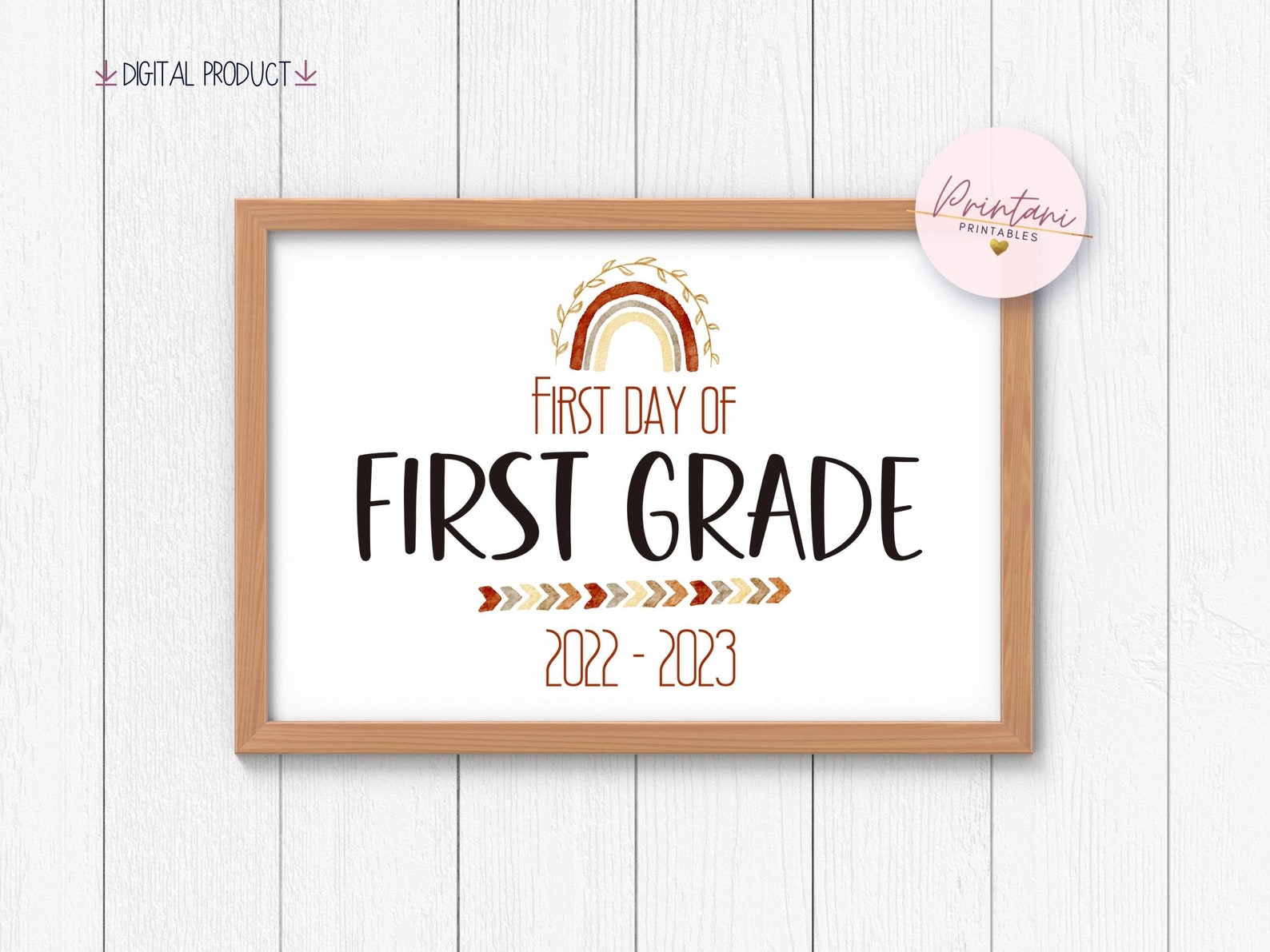 PRINTABLE First Day of School Sign, Boho Rainbow First Day of School ...