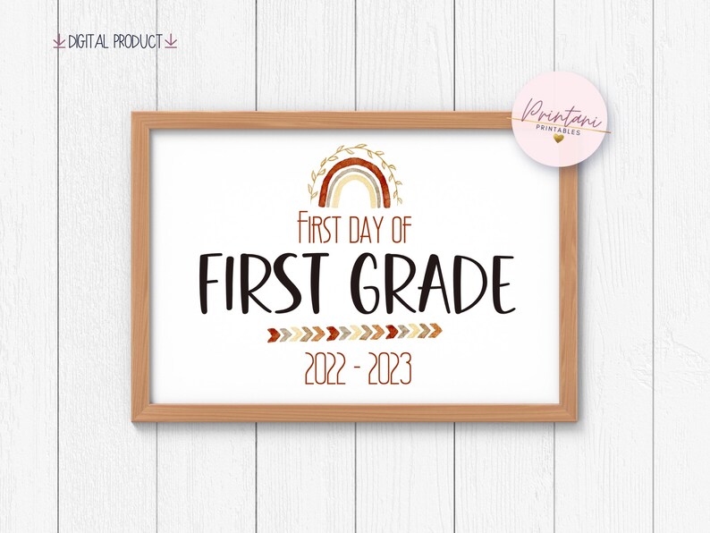 PRINTABLE First Day of School Sign, Boho Rainbow First Day of School ...