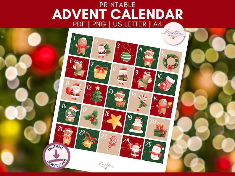 PRINTABLE Advent Calendar Sticker Sheet, Christmas Tags, Advent ...