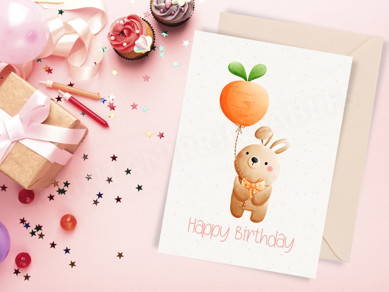 PRINTABLE Bunny Happy Birthday Greeting Card for Kids, Cute Birthday ...