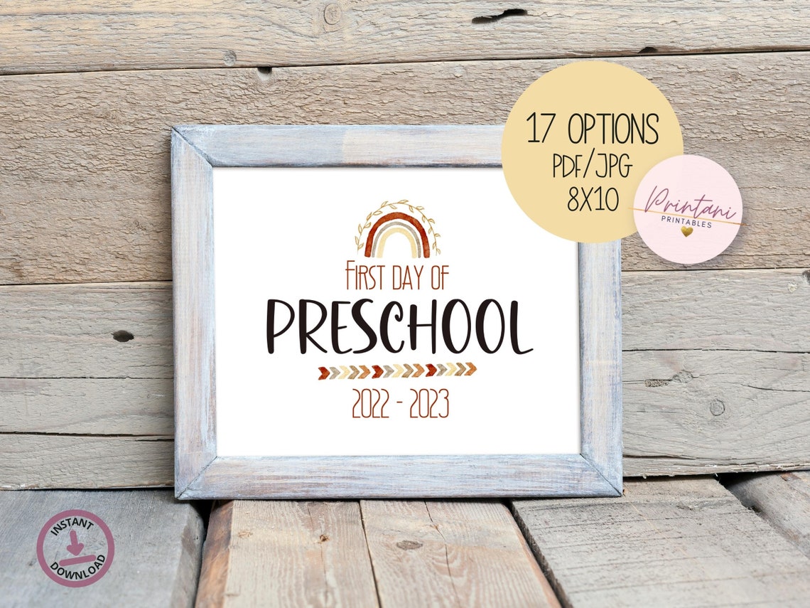 PRINTABLE First Day of School Sign, Boho Rainbow First Day of School ...