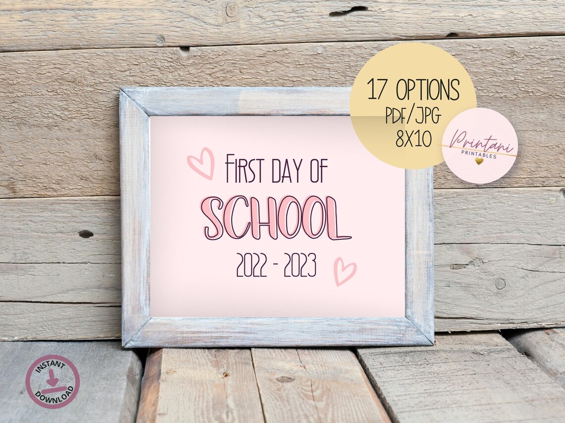 PRINTABLE First Day of School Sign, Pink Girl First Day of School Sign ...