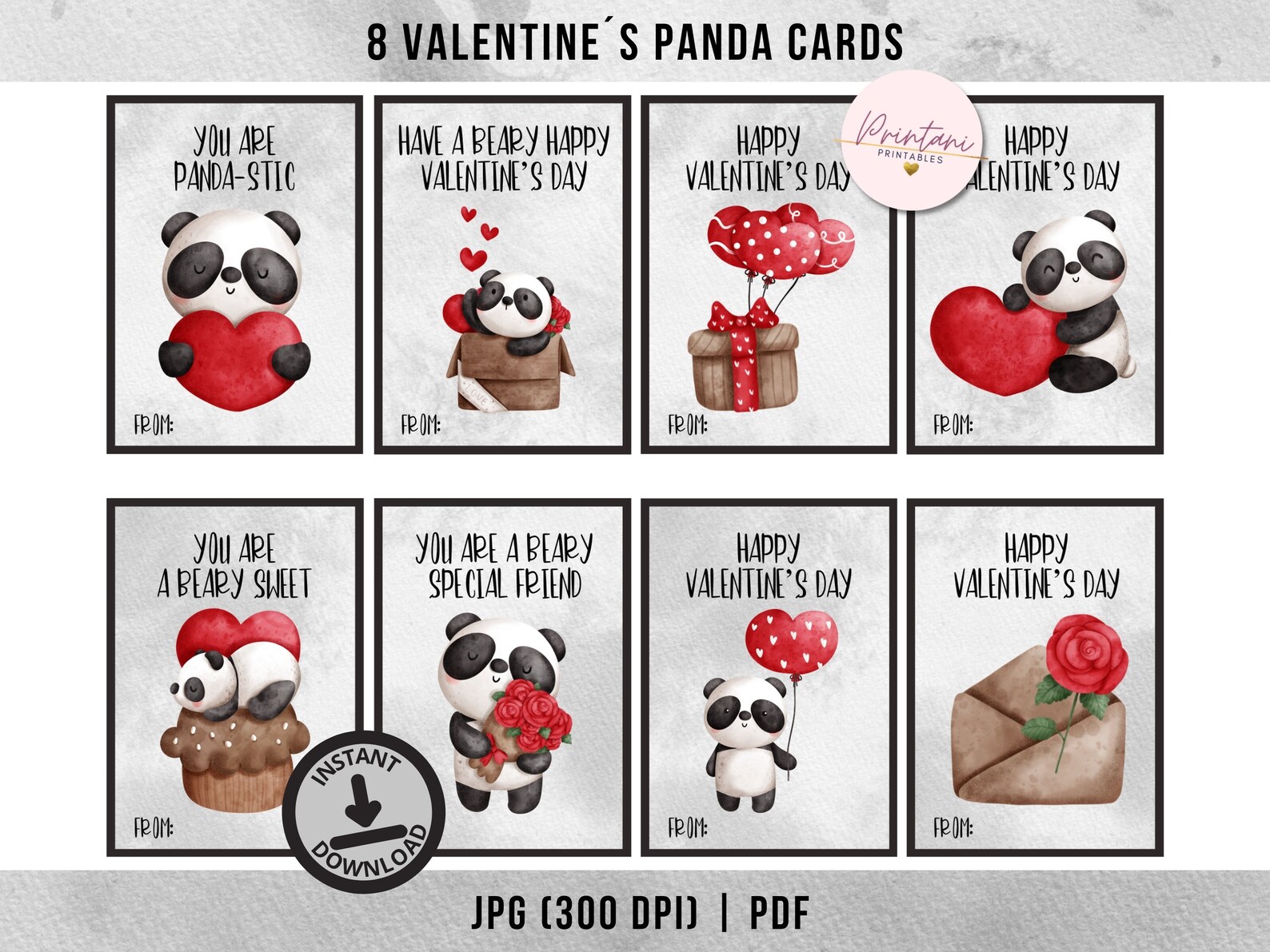 Kids Printable Happy Valentines Day Card, Classroom Valentine Panda ...