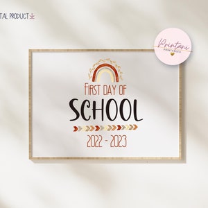 PRINTABLE First Day of School Sign, Boho Rainbow First Day of School ...