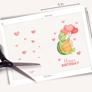 Printable Birthday Kids Greeting Card, Turtle Birthday Card, Cute Kids ...