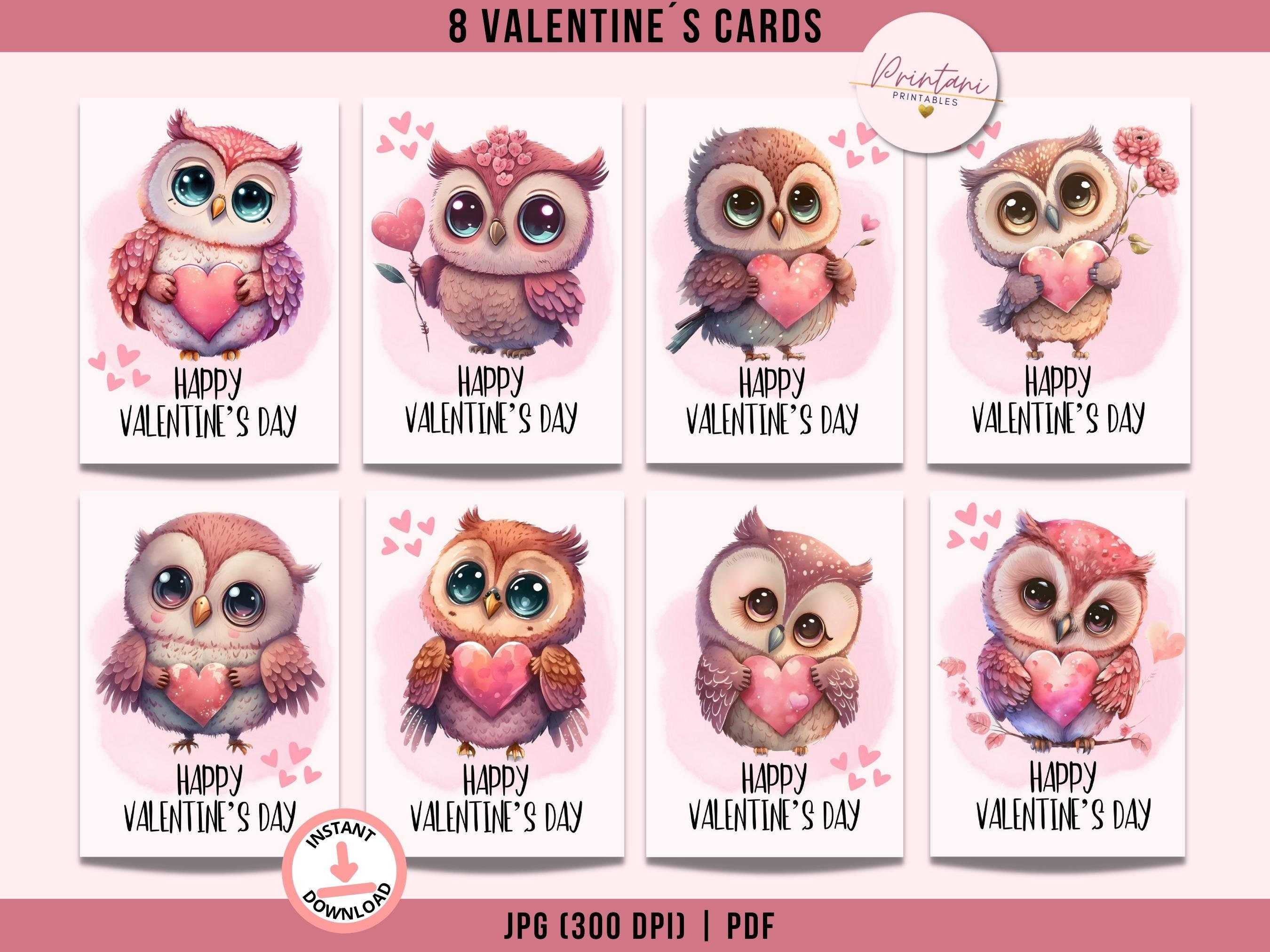 Kids Printable Happy Valentines Day Owl Card, Classroom Valentine Cute ...