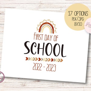 PRINTABLE First Day of School Sign, Boho Rainbow First Day of School ...