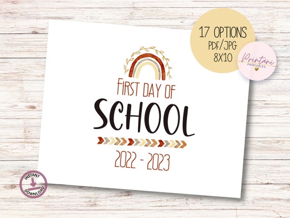 PRINTABLE First Day of School Sign Boho Rainbow First Day of - Etsy