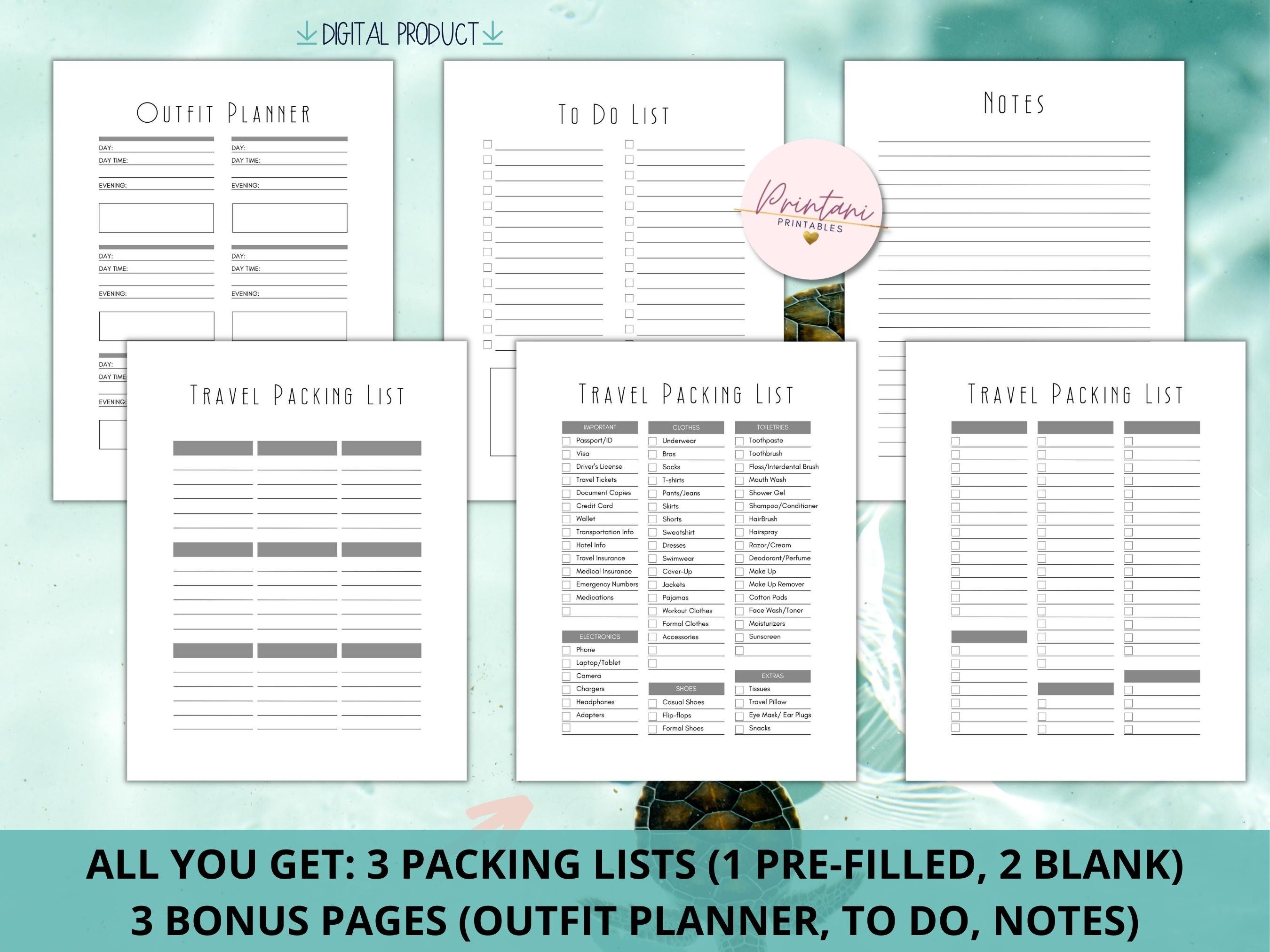 Printable Simple Travel Check List, Minimal Travel Packing List ...