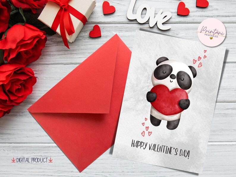 Printable Panda Happy Valentine Card Happy Valentine's - Etsy