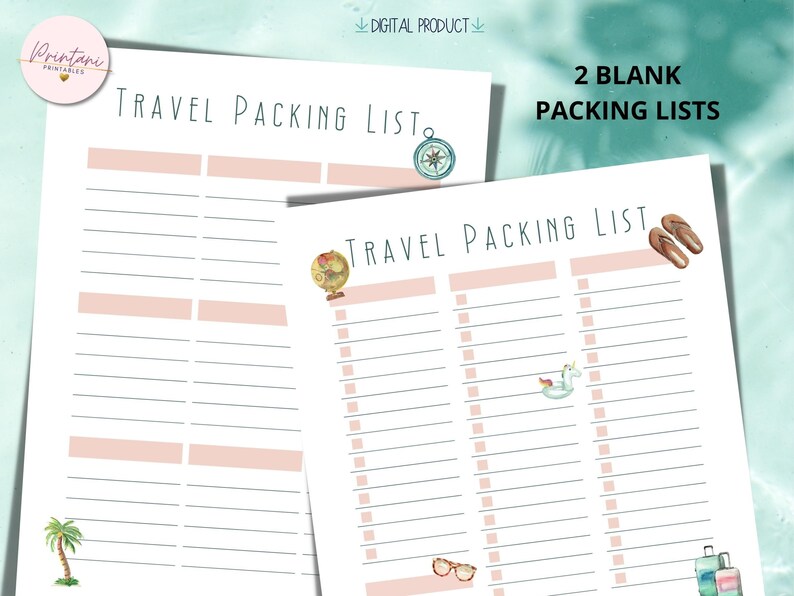 Printable Travel Check List, Travel Packing List, Digital Travel ...