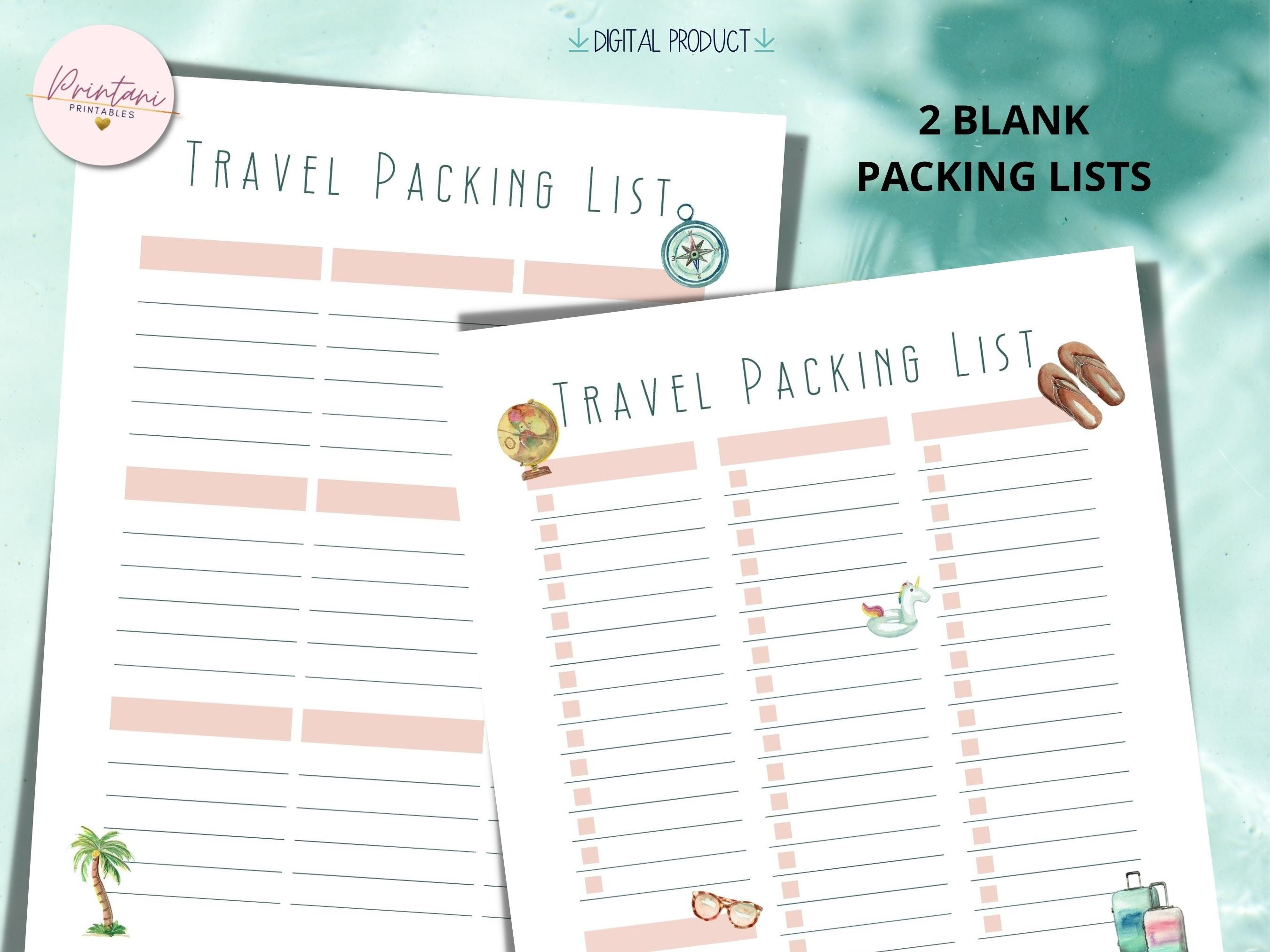 Printable Travel Check List, Travel Packing List, Digital Travel ...