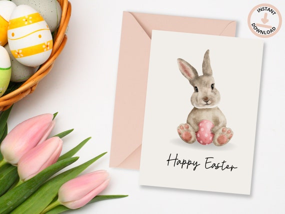 Printable Easter Bunny Greeting Card Happy Easter Printable | Etsy
