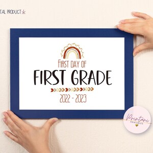 PRINTABLE First Day of School Sign, Boho Rainbow First Day of School ...