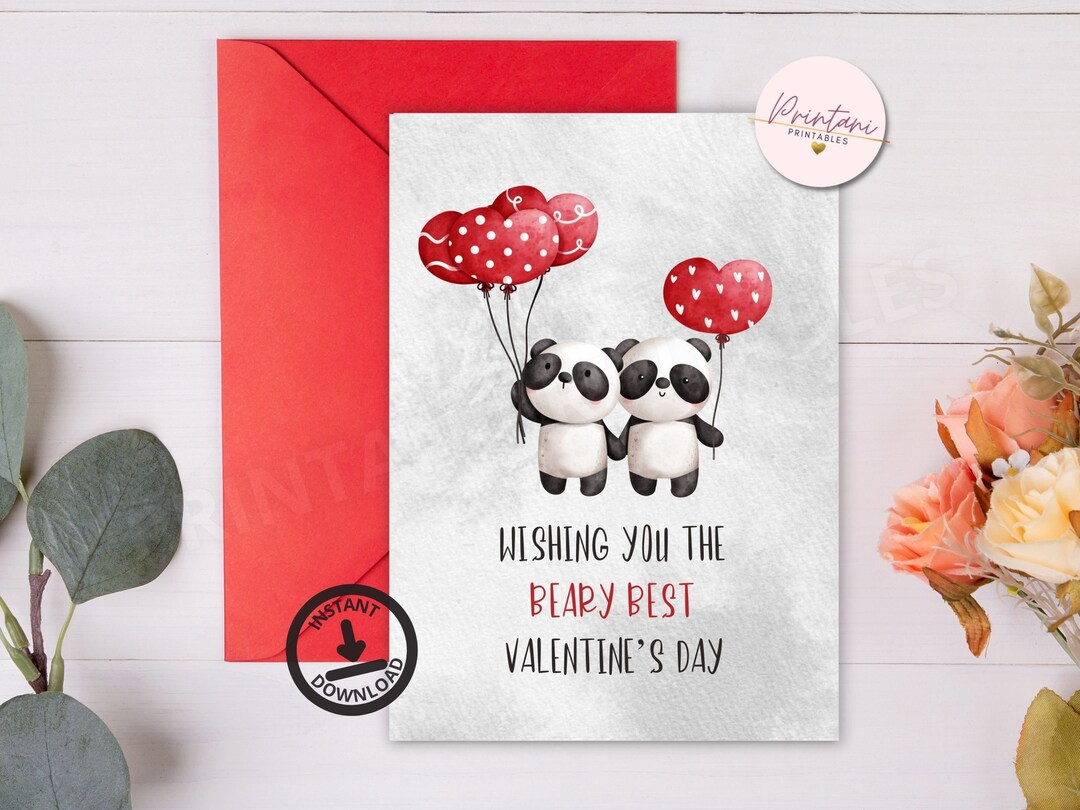 PRINTABLE Panda Valentine Card, Funny Happy Valentine's Day Printable ...