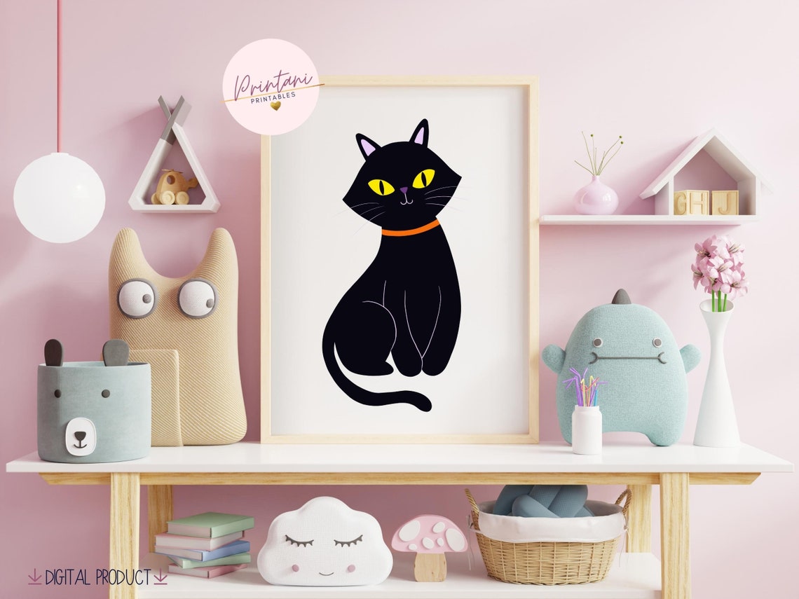 PRINTABLE Halloween Black Cat Nursery Wall Art - Etsy