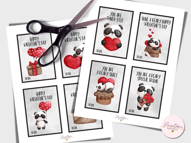 Kids Printable Happy Valentines Day Card, Classroom Valentine Panda ...
