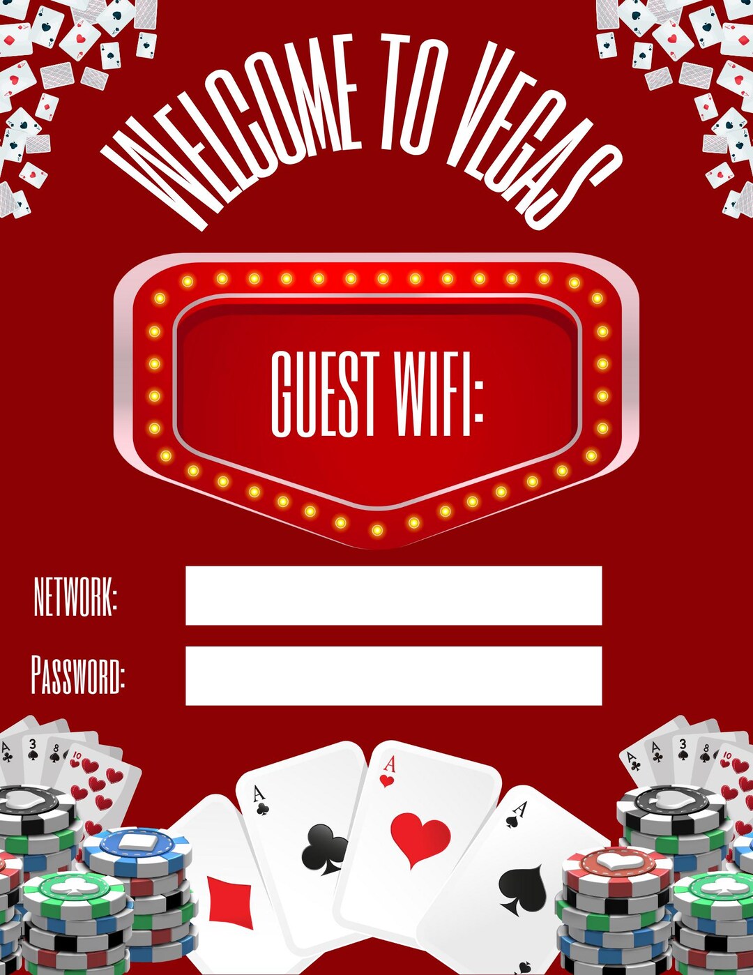Vegas Style Guest Wi-fi Sign Template Bold & Fun Printable for Airbnb ...