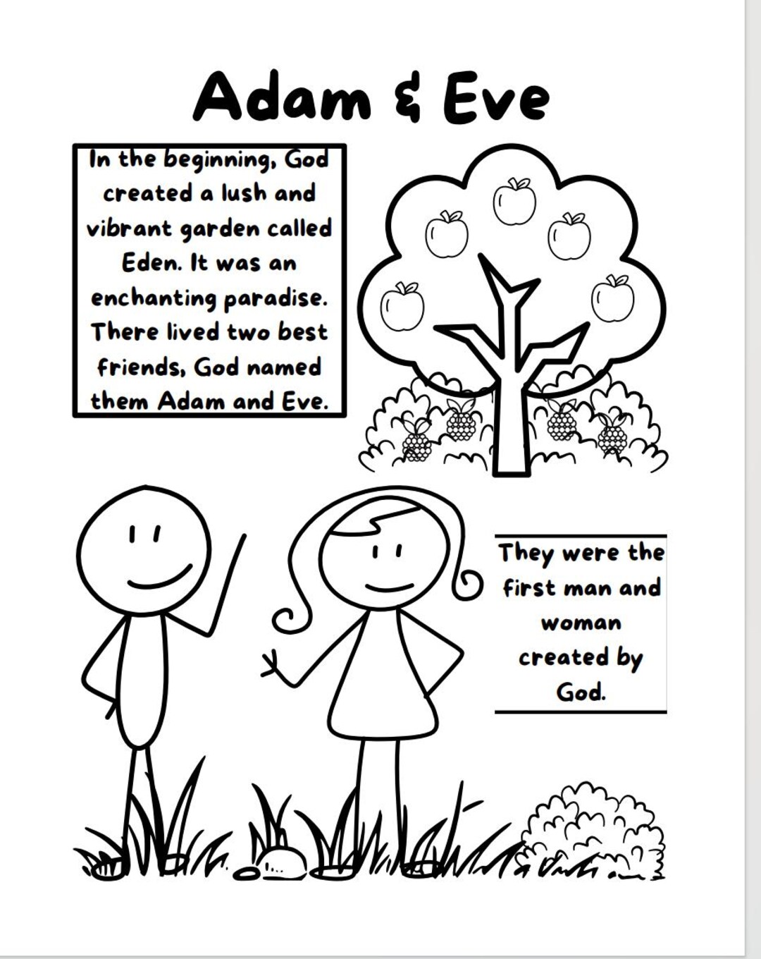 Christian Coloring Book for Kids: Adam & Eve Bible Story (printable ...