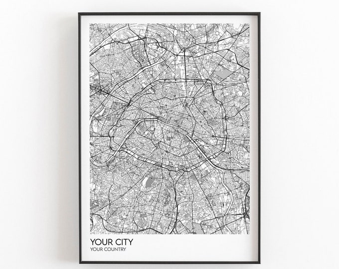 Any City Map, Custom Map, Custom Map Poster, Any City, Any Town ...