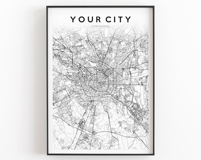 Any City Map, Custom Map, Custom Map Poster, Any City, Any Town ...
