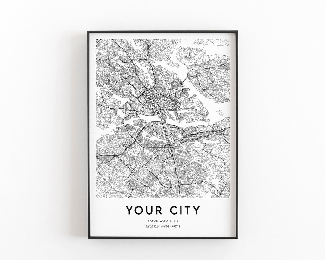 Any City Map, Custom Map, Custom Map Poster, Any City, Any Town ...