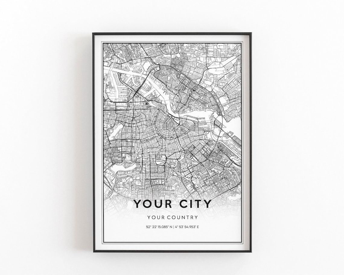 Any City Map Custom Map Custom Map Poster Any City Any | Etsy