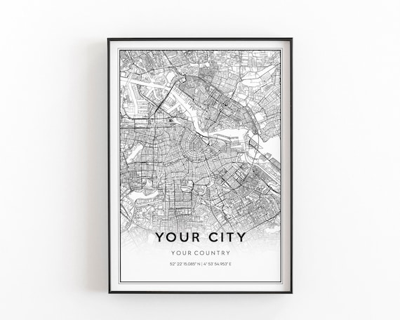 Any City Map Custom Map Custom Map Poster Any City Any | Etsy