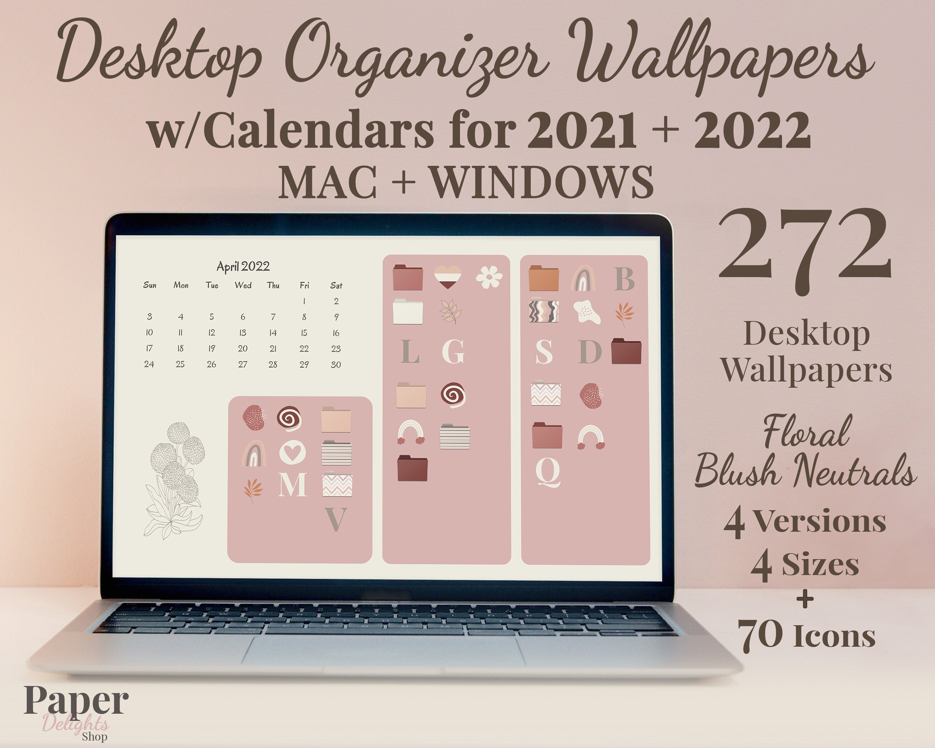 Blush Pink Digital Background 2021 2022, Minimalist Calendar Desktop ...