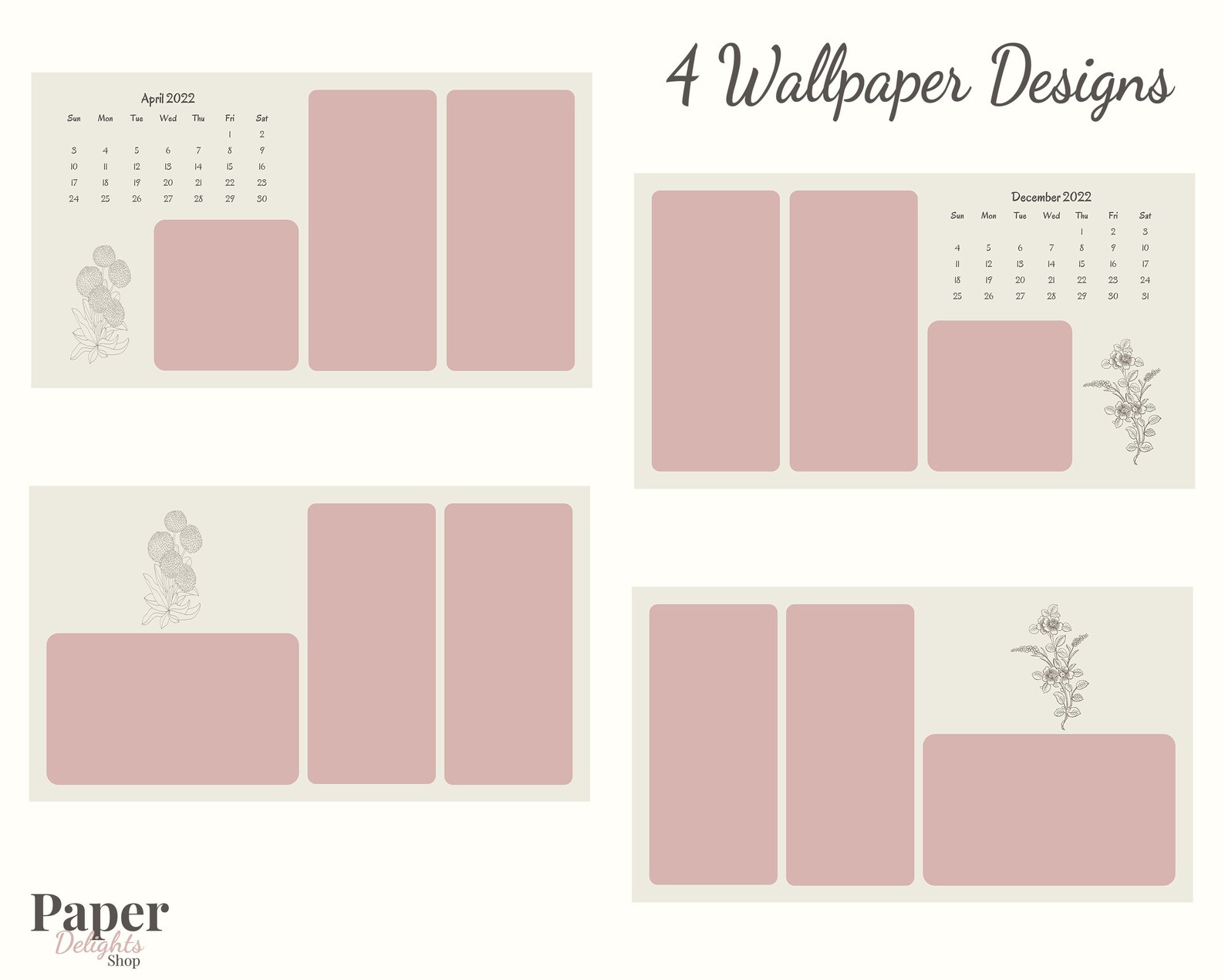 Blush Pink Digital Background 2021 - 2022, Minimalist Calendar Desktop ...