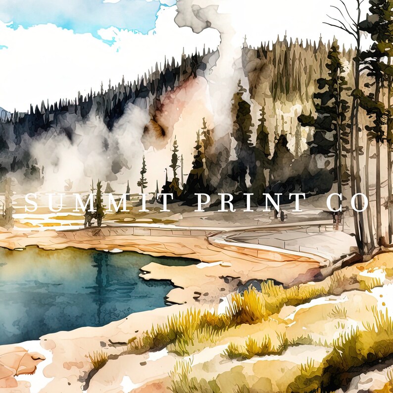 Yellowstone National Park Poster Yellowstone Park Painting Yellowstone ...