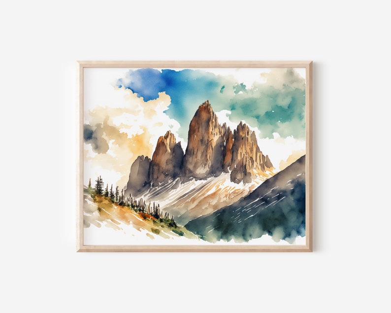 Dolomite Mountains Watercolor Printable Wall Art Travel Art Inspired ...