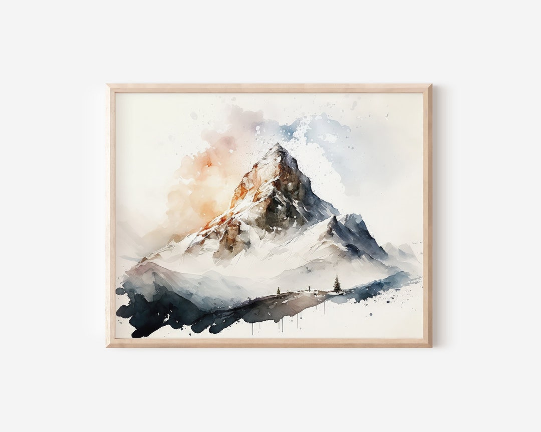 Mountain Watercolor Printable Snowy Mountain Wall Art Mountain ...