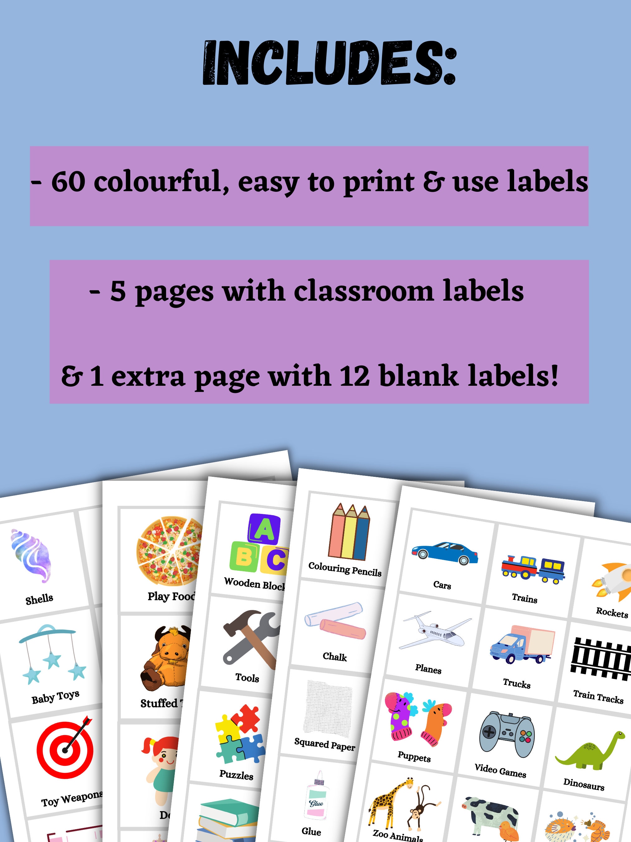 60 Digital Printable Classroom Labels| Instant Download| Printable ...