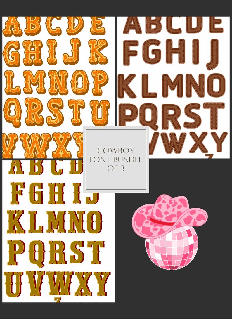 Cowboy Font Bundle of 3 | Western Alphabet Letters A-Z PNG Rustic ...