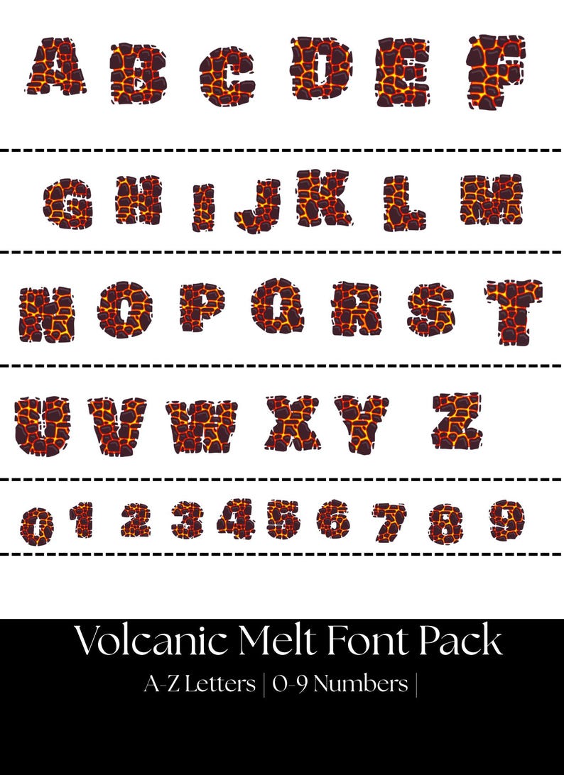 Volcanic Melt Font Pack | Lava Alphabet PNG Letters A-Z 0-9 | Fiery ...