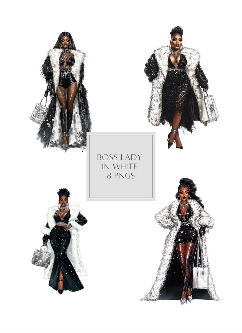 Boss Lady Clipart PNG Bundle: Elegant Fashion Diva Stickers (digital ...