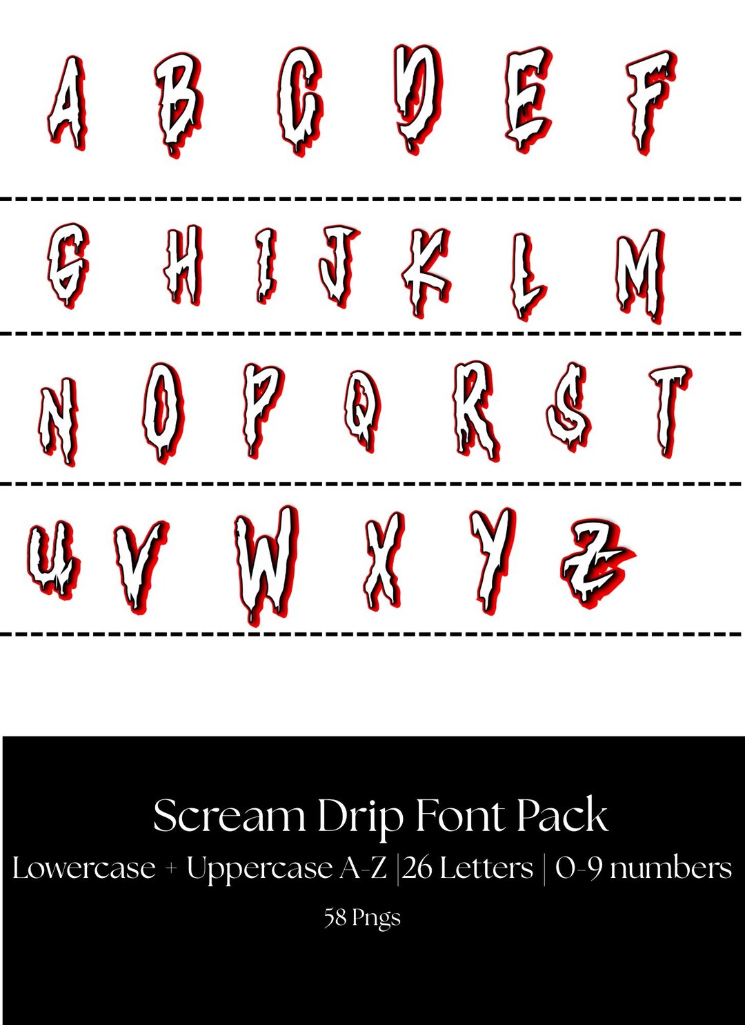 Scream Drip Font Pack | Horror Uppercase & Lowercase Letters A-Z 0-9 ...